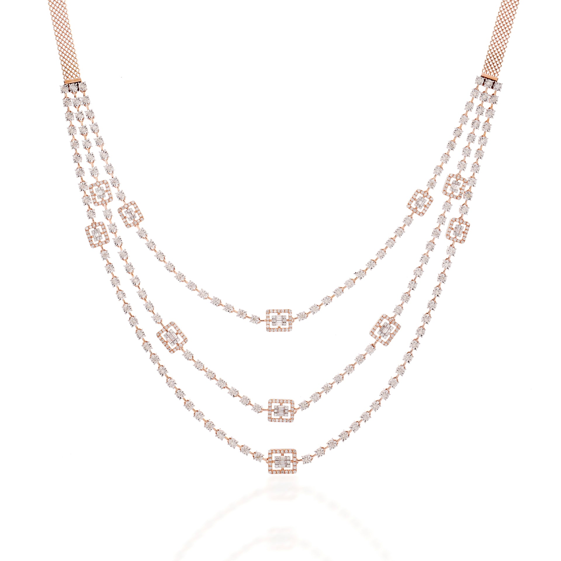 Elegant Triple Lines Diamond Necklace Set – Khanna Jewellers