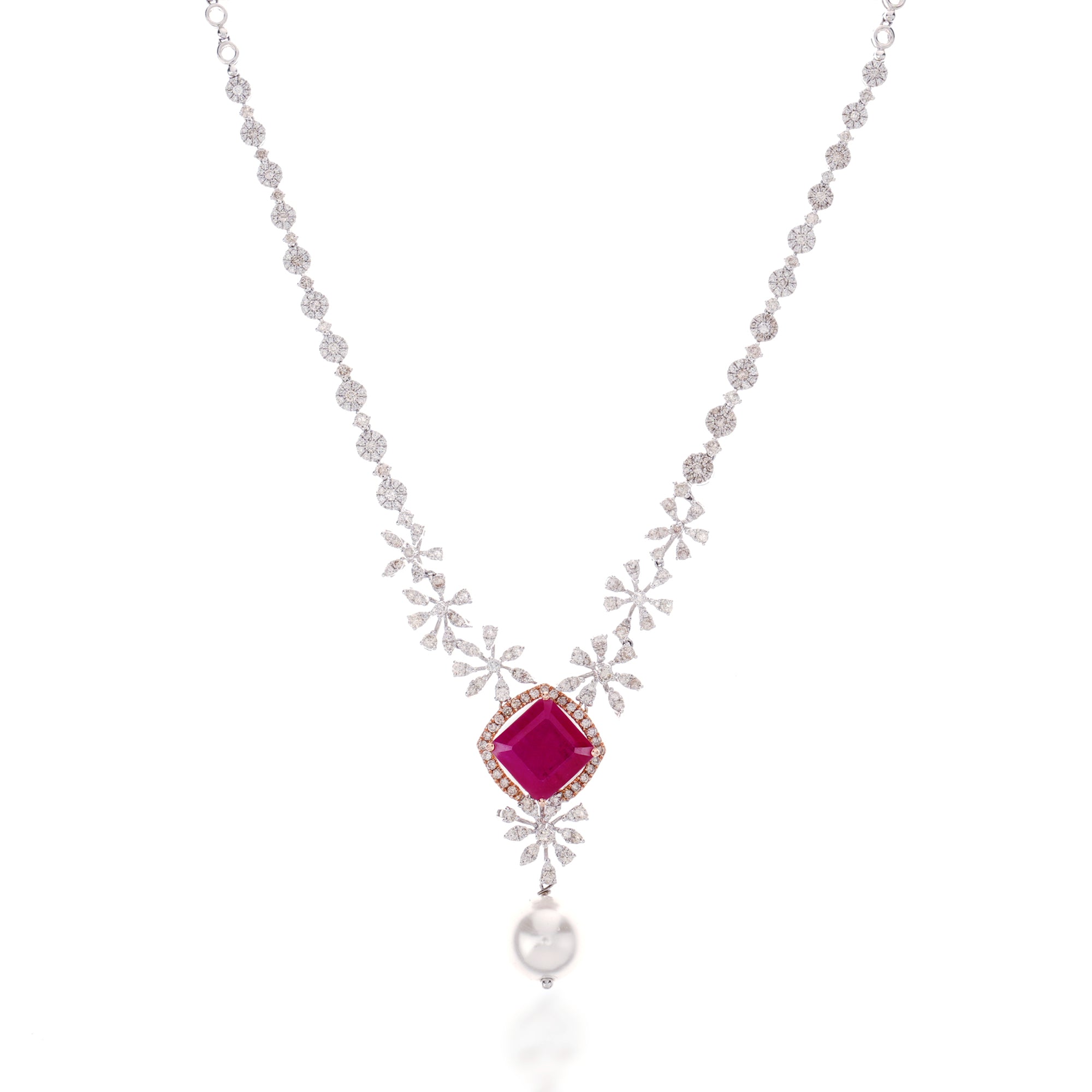Ruby and Pearl Diamond Necklace Set – Khanna Jewellers